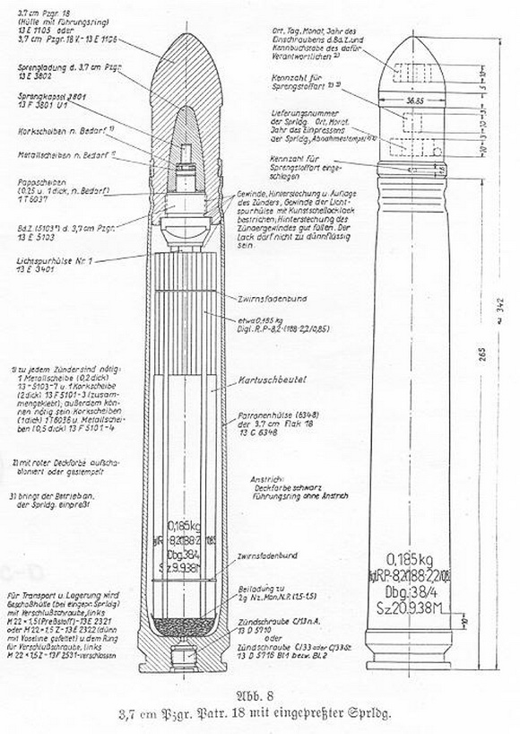 L Dv 456 Die Munition Der 3 7 Cm Flak Abb 8 3 7 Cm Pzgr Patr 18